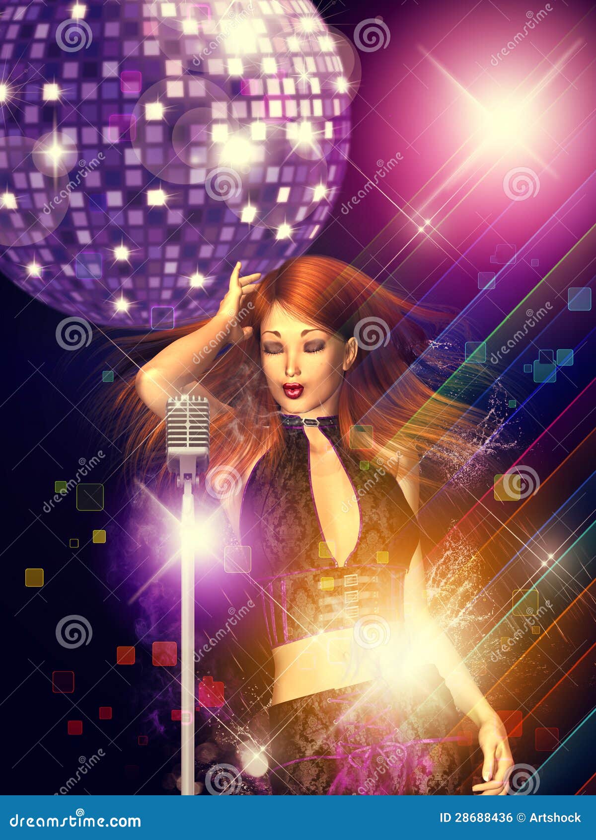 Girl with retro microphone stock illustration. Illustration of live ...