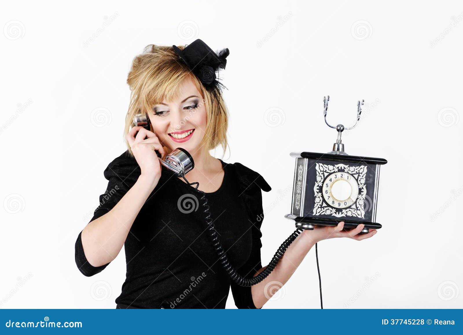 Girl with retro phone stock photo. Image of girl, figure - 37745228