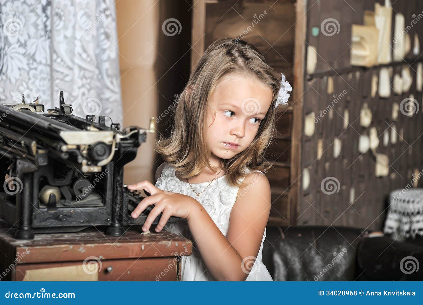 Girl with a Retro Typewriter Stock Photo - Image of girl, equipment ...