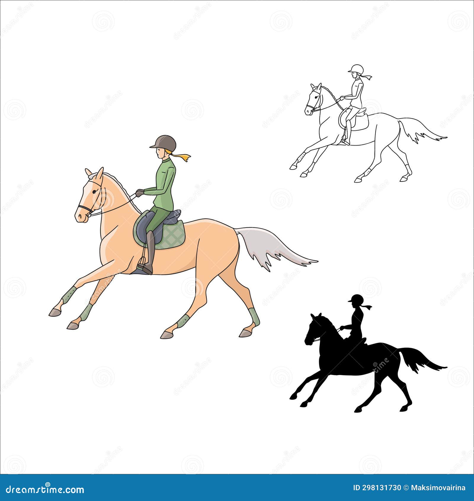 Girl Rides a Big Pony, Three Image Options Stock Vector - Illustration ...