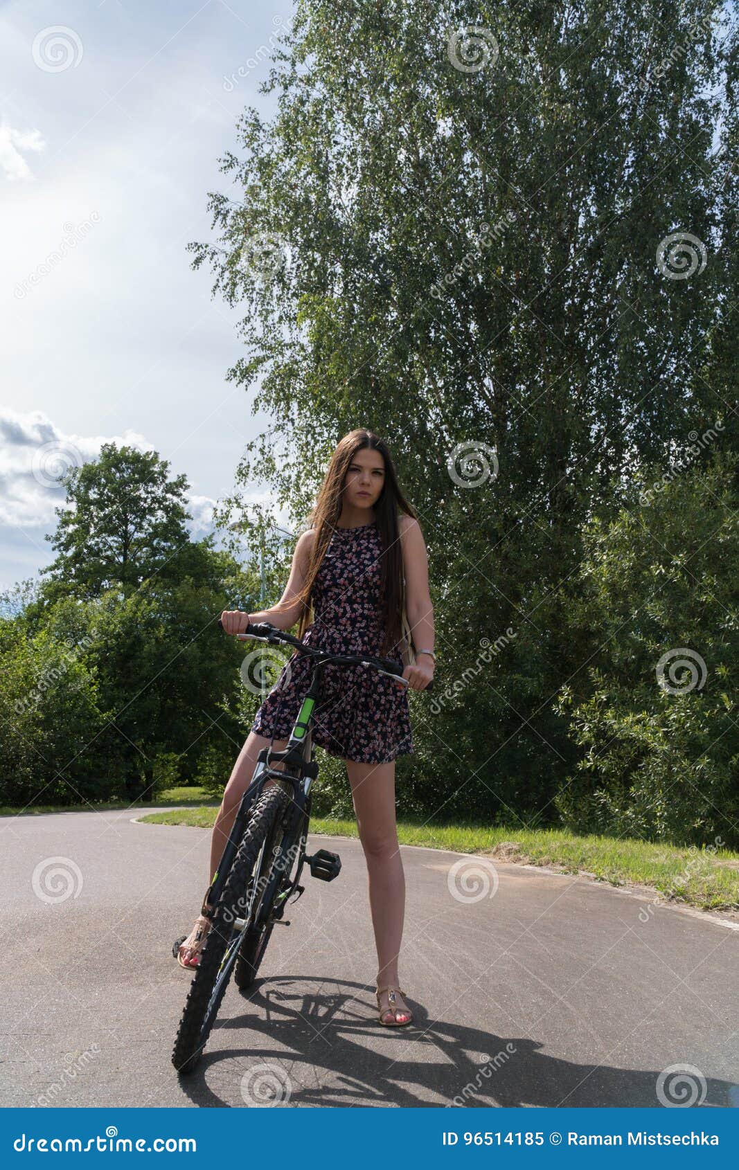 Girl Riding a Bicycle. Front View Stock Image - Image of lifestyle ...