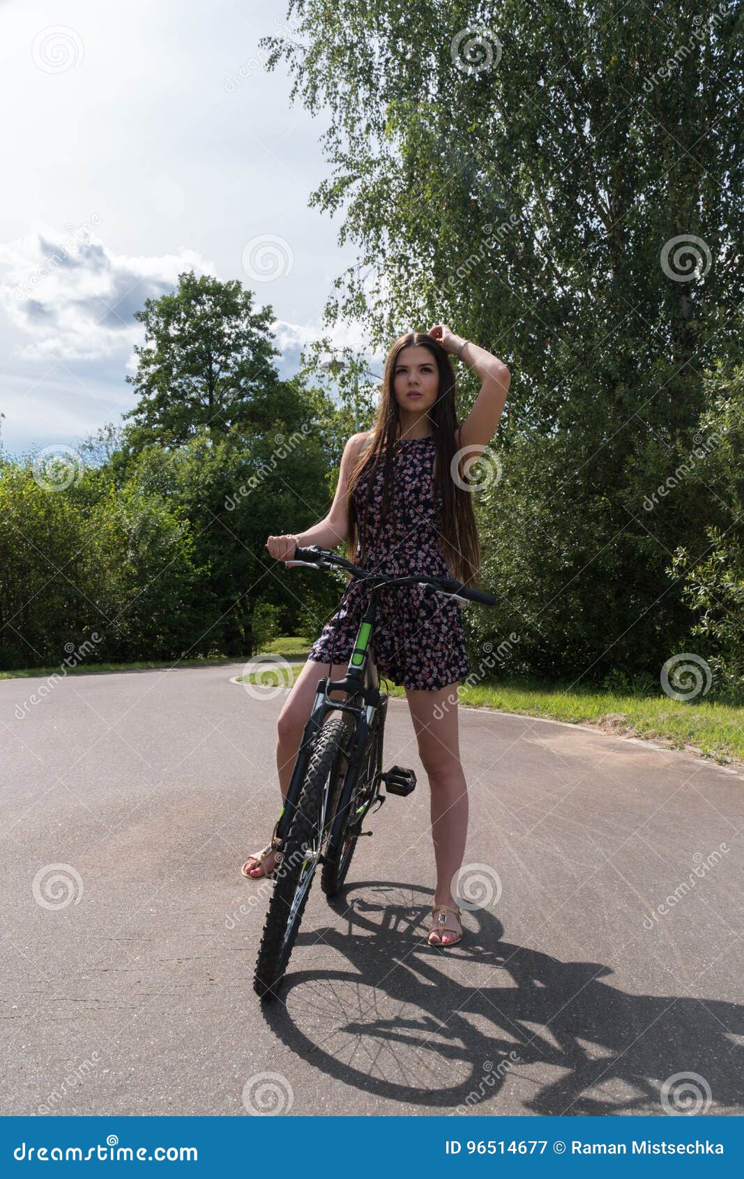Girl Riding a Bicycle. Front View Stock Image - Image of nature ...