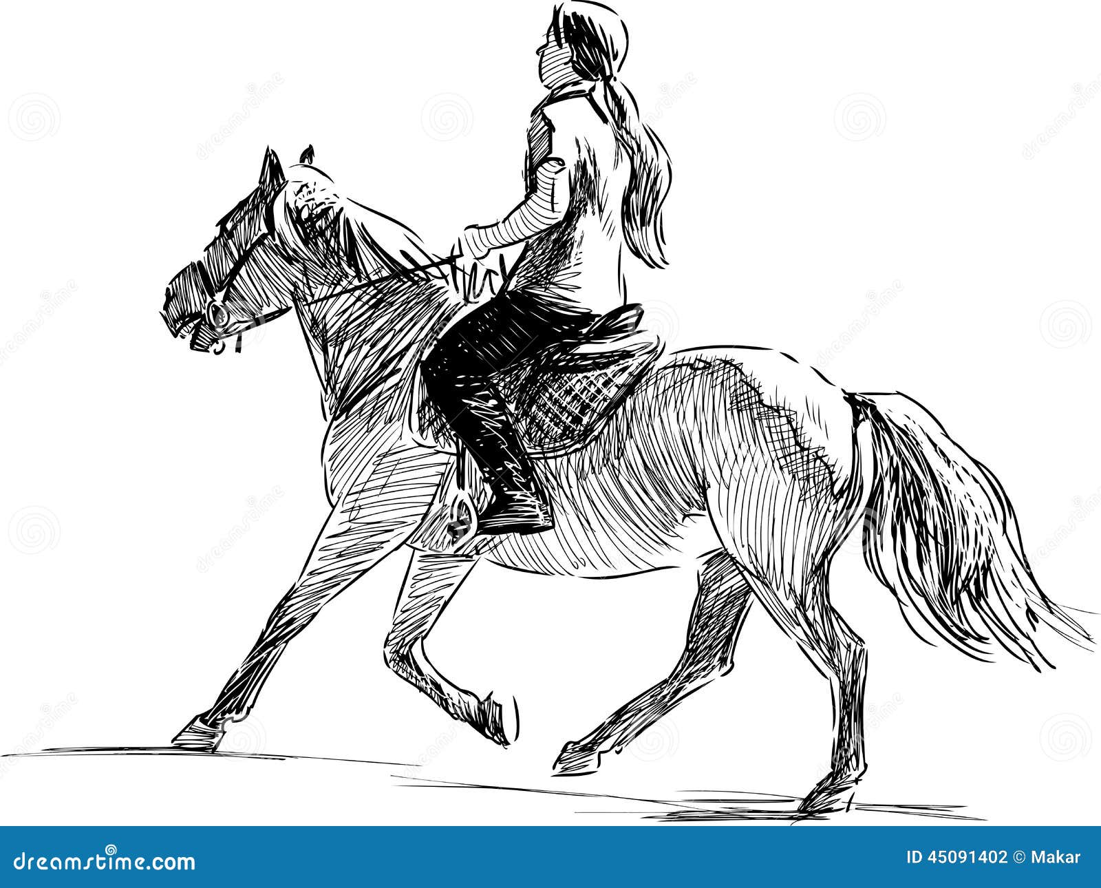 Girl riding a horse stock vector. Illustration of drawing - 45091402