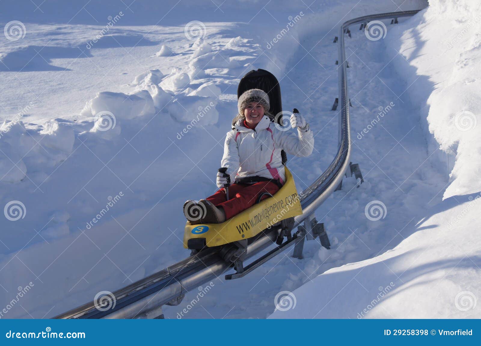 Girl riding Luge editorial stock photo. Image of chalet - 29258398