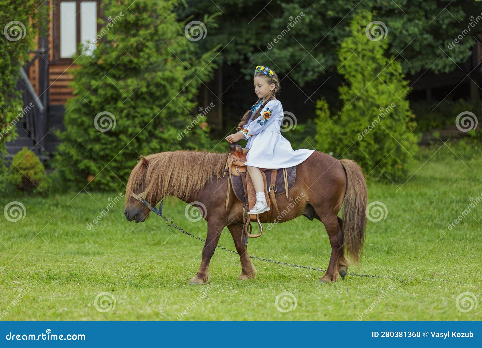 Girl riding a pony stock illustration. Illustration of cartoon - 280381360