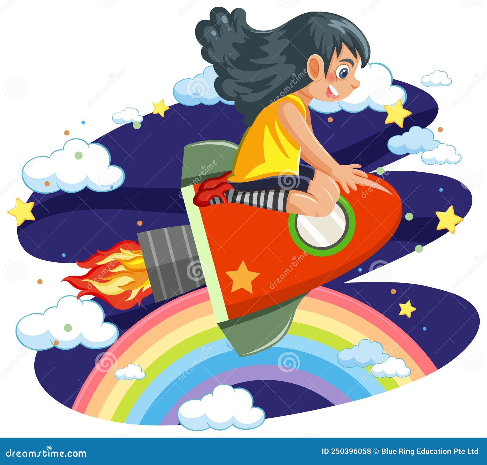 A Girl Riding on Rocket Isolated Stock Vector - Illustration of orbiter ...
