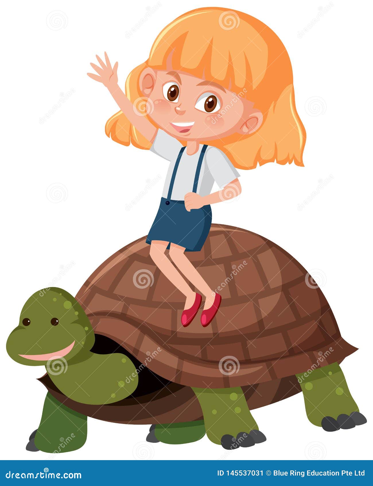 Girl riding a turtle stock vector. Illustration of cartoon - 145537031