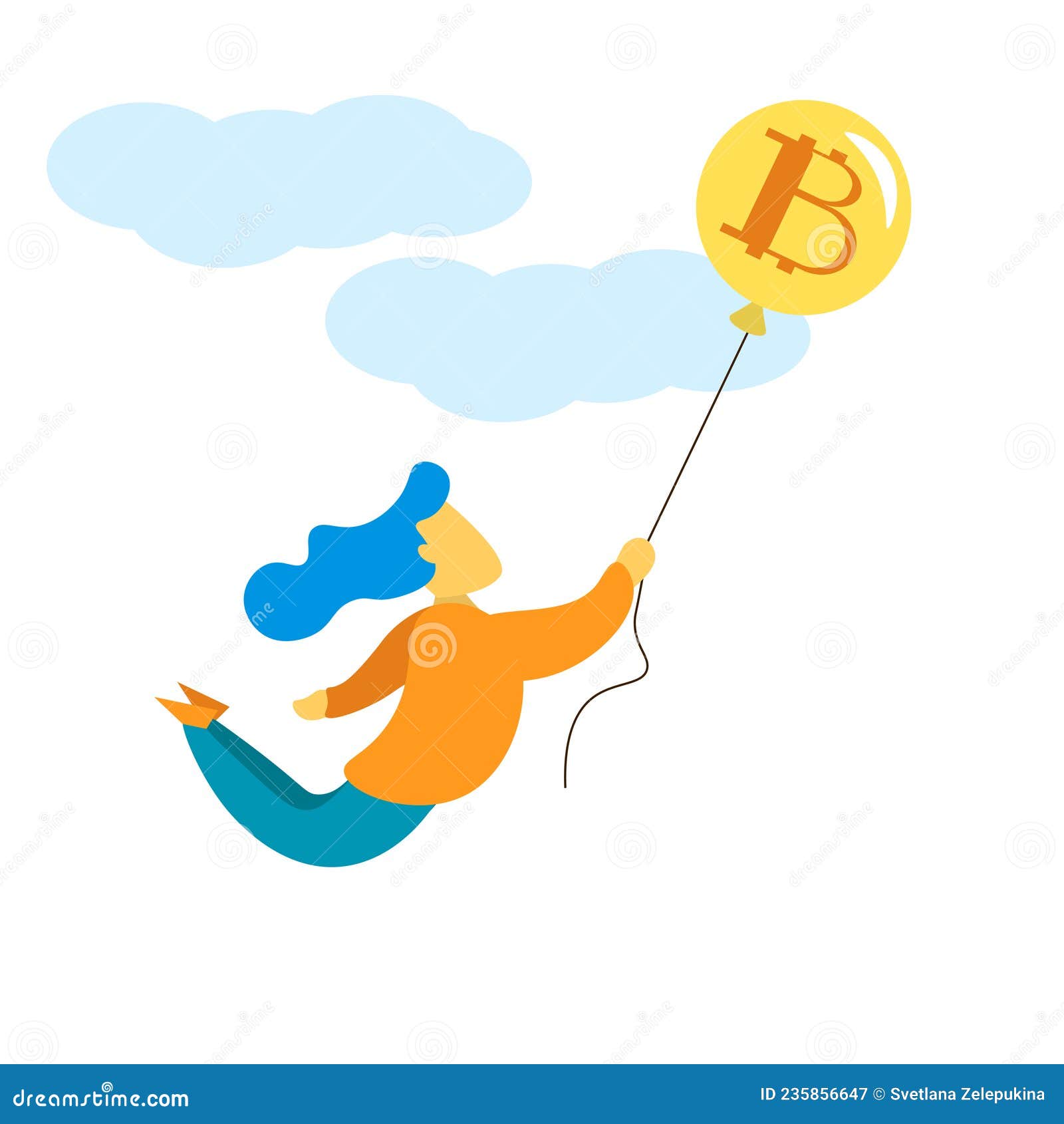 Girl Rises on Bitcoin Balloon in Clouds Stock Vector - Illustration of ...