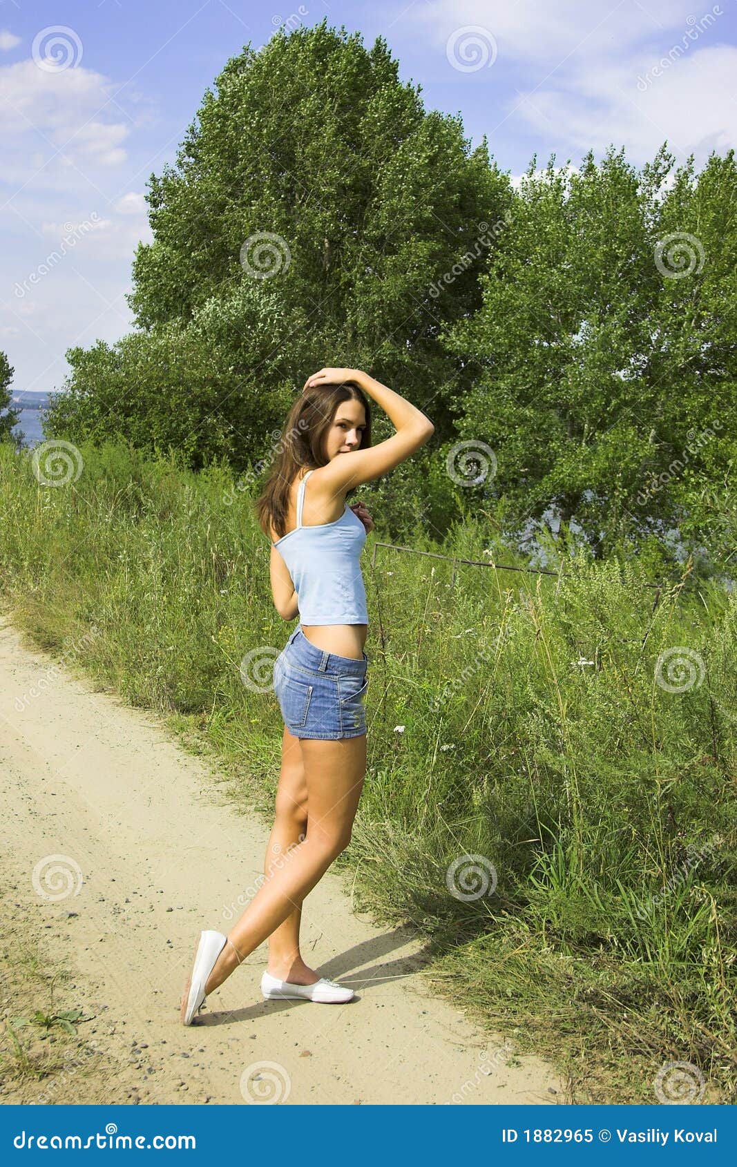 Girl on the road stock image. Image of forest, summer - 1882965