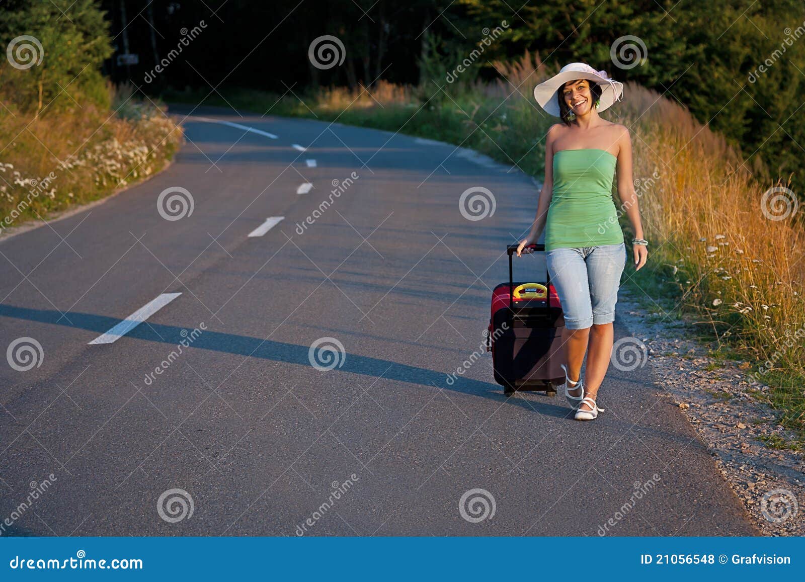 Girl on the road stock photo. Image of hill, hand, stop - 21056548
