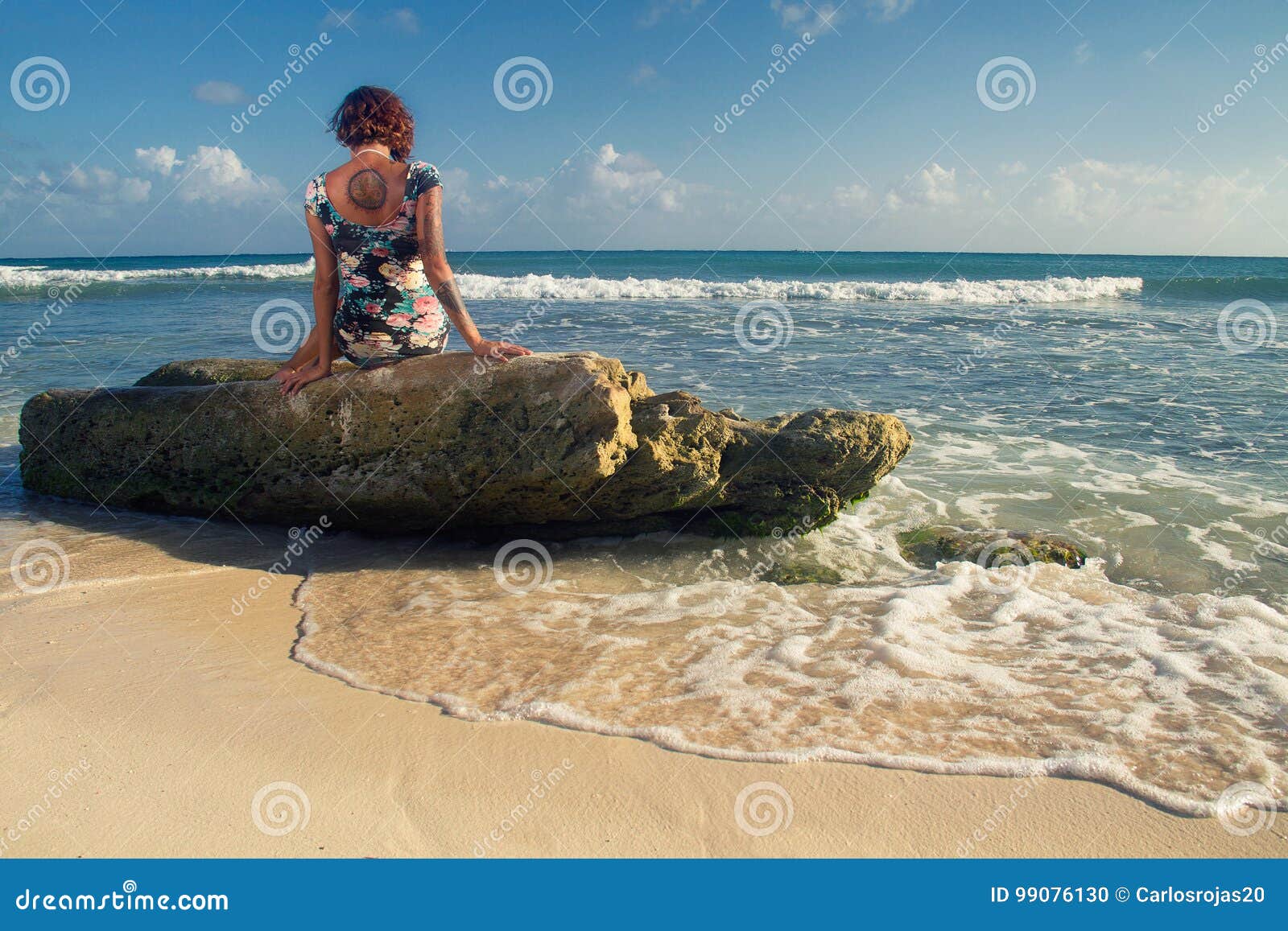Girl on the rock stock photo. Image of beautiful, scenic - 99076130