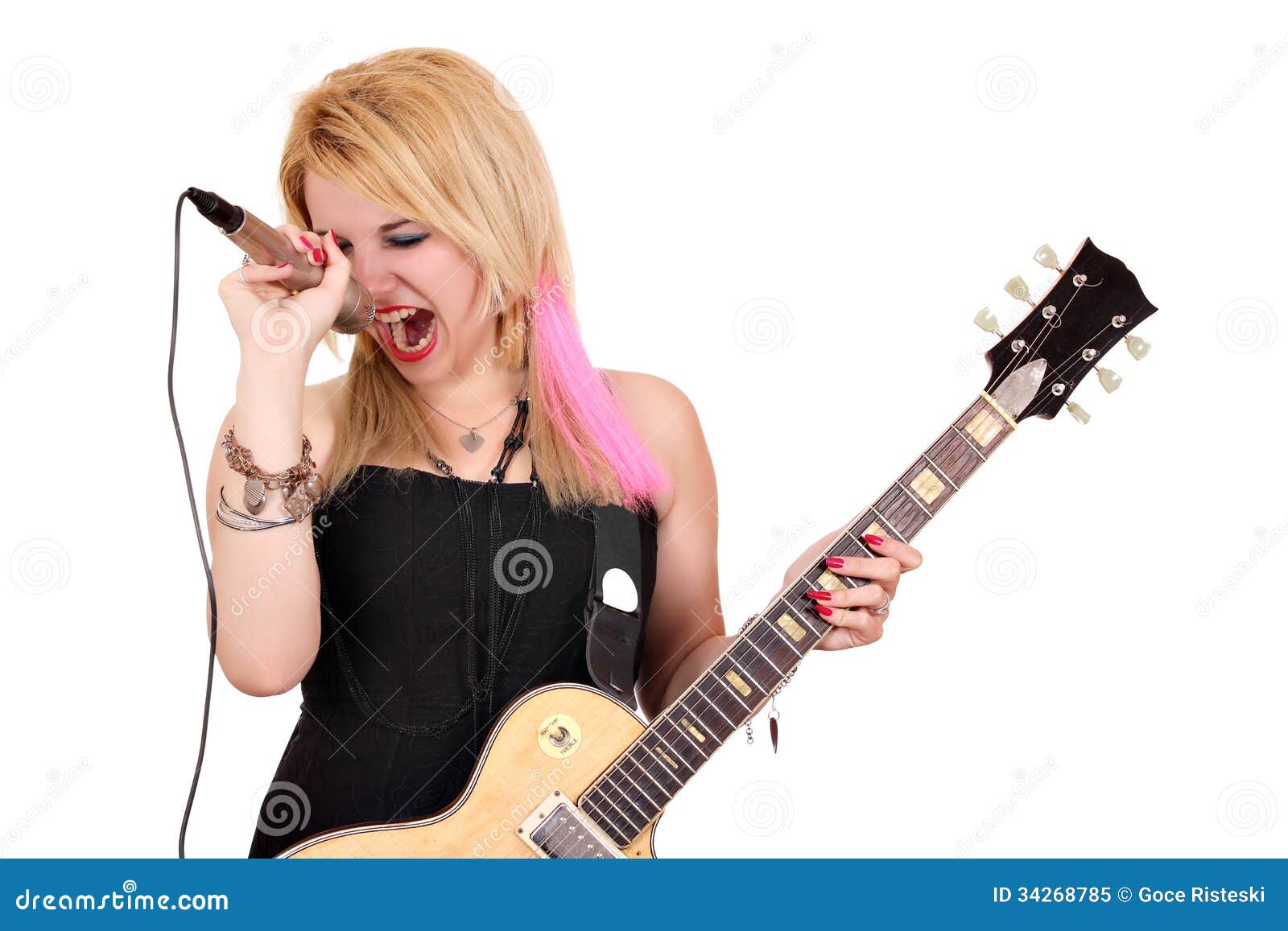 Girl rock and roll singer stock image. Image of black - 34268785