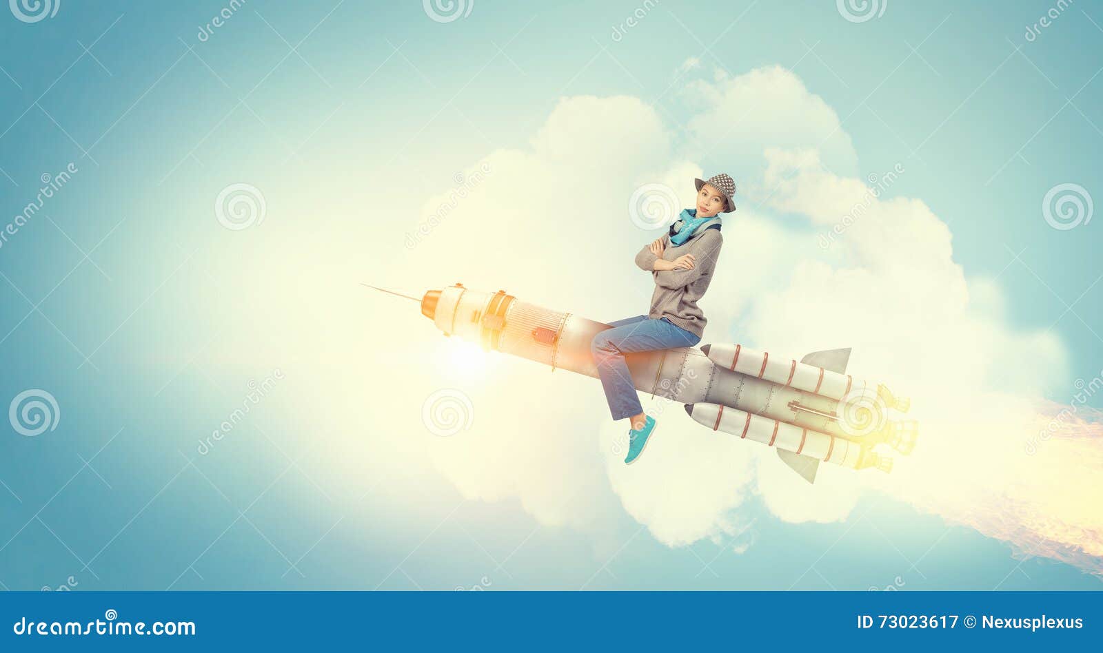 Girl on rocket stock image. Image of ride, success, freedom - 73023617