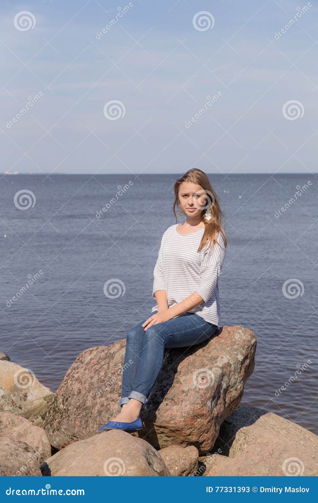 Girl on the rocks stock image. Image of summer, space - 77331393