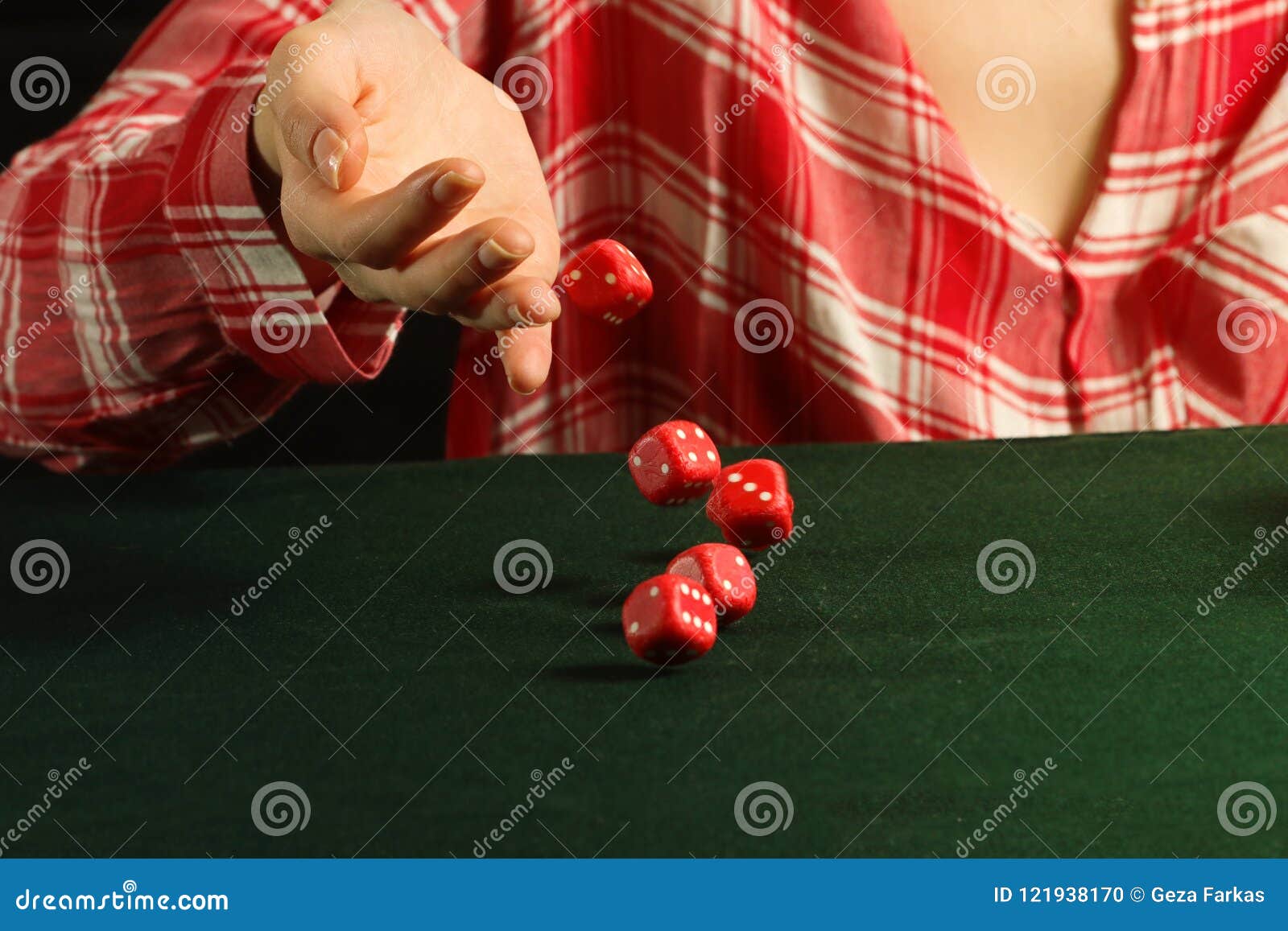 Girl Rolling Red Dice Fall on a Table Stock Photo - Image of game ...