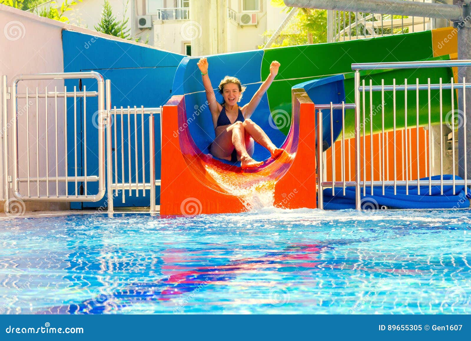Girl Rolls on the Water Slide Stock Image - Image of waterpark ...