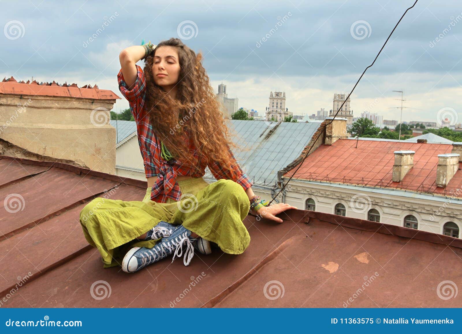 Girl on a roof stock image. Image of caucasian, hair - 11363575