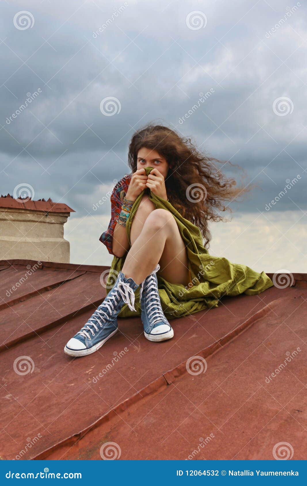 Girl on a roof stock photo. Image of clothing, copyspace - 12064532