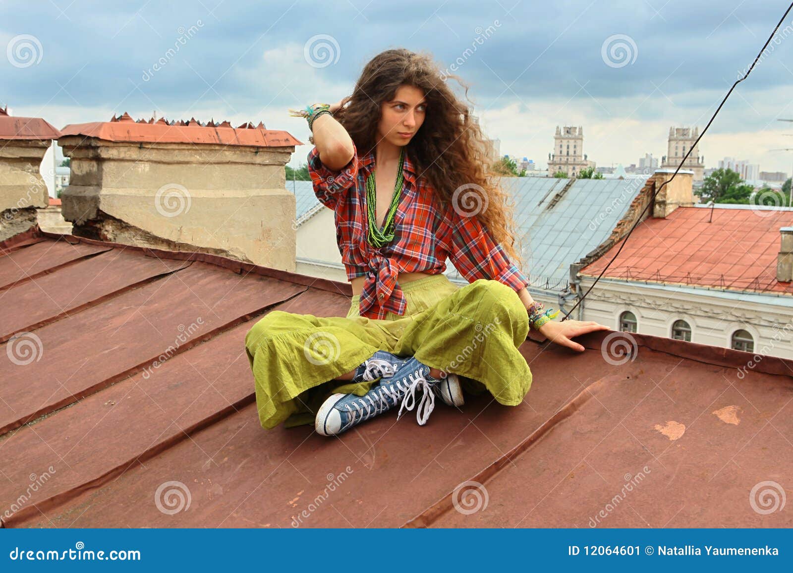 Girl on a roof stock image. Image of hair, house, beautiful - 12064601