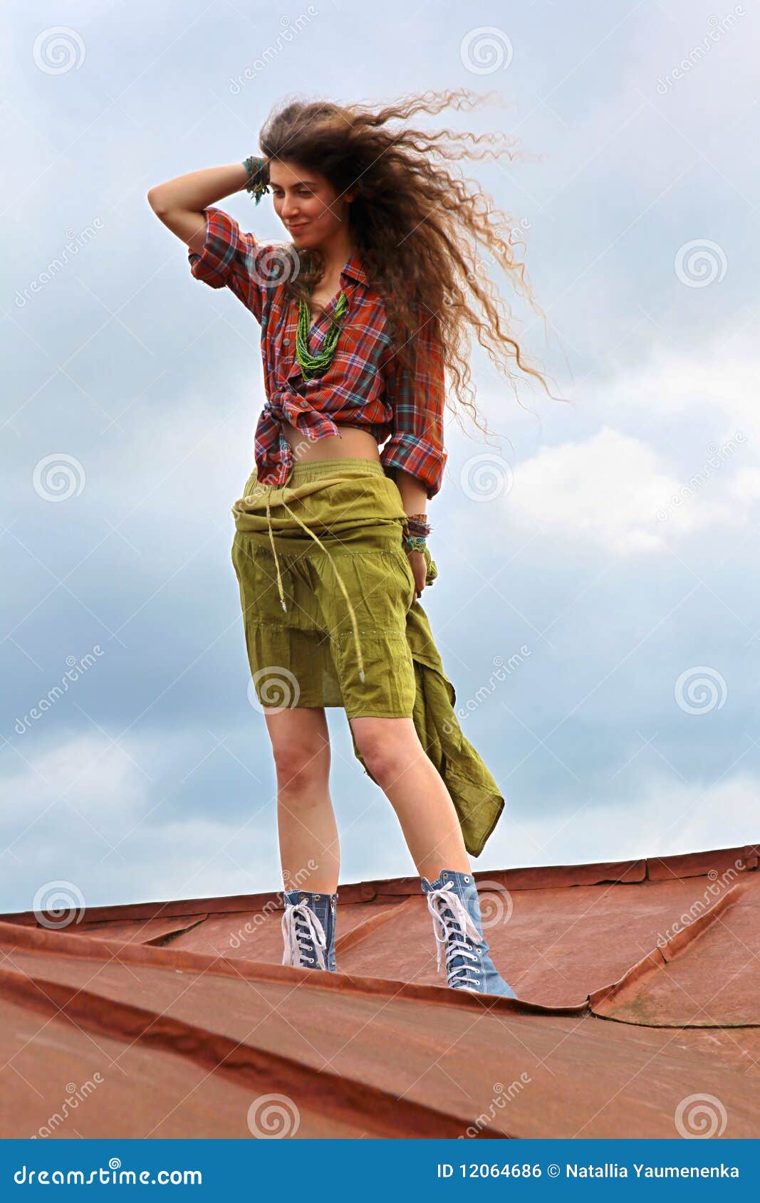 Girl on a roof stock photo. Image of brown, activity - 12064686