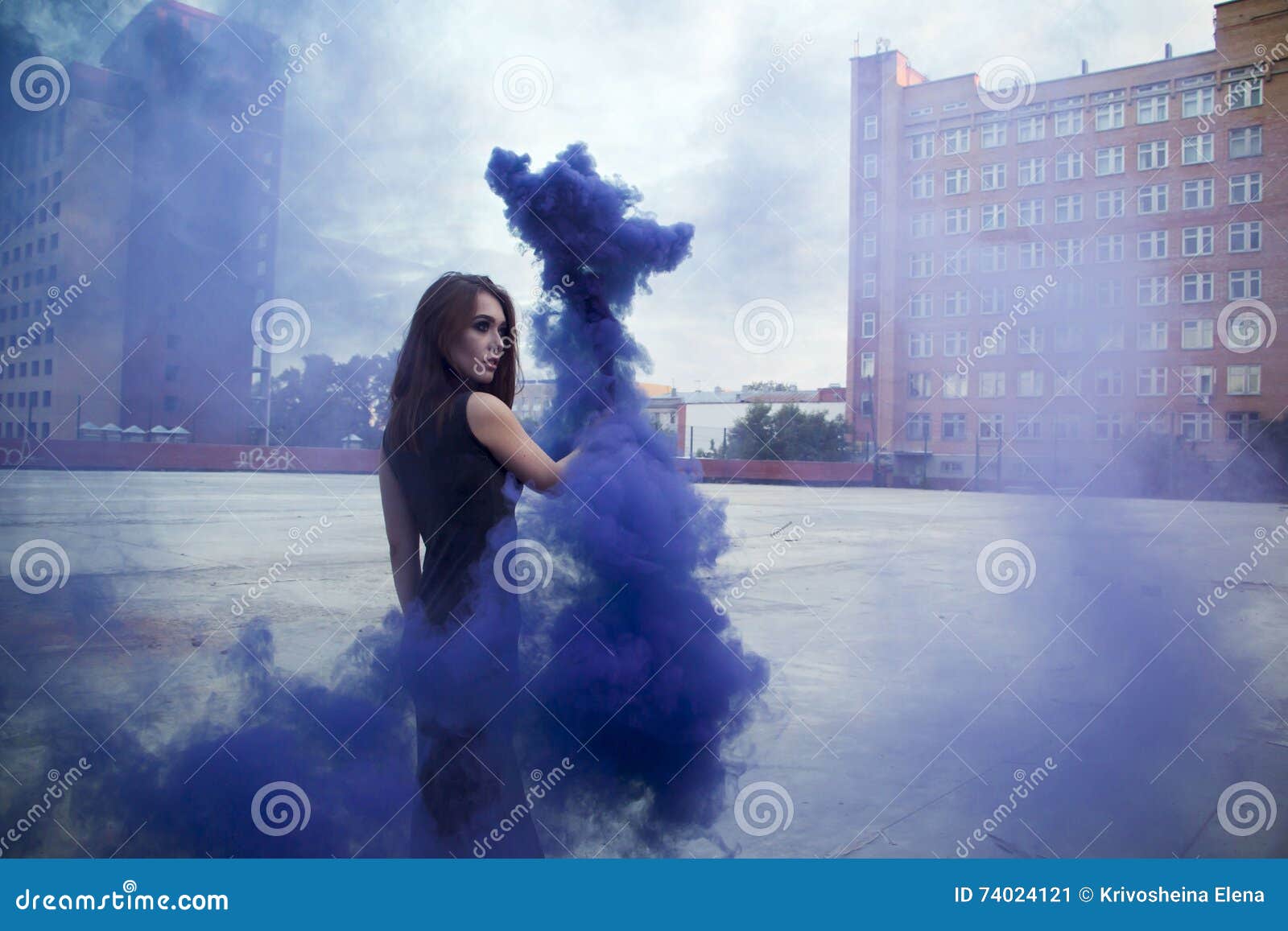 Girl on the roof and smoke stock image. Image of autumn - 74024121