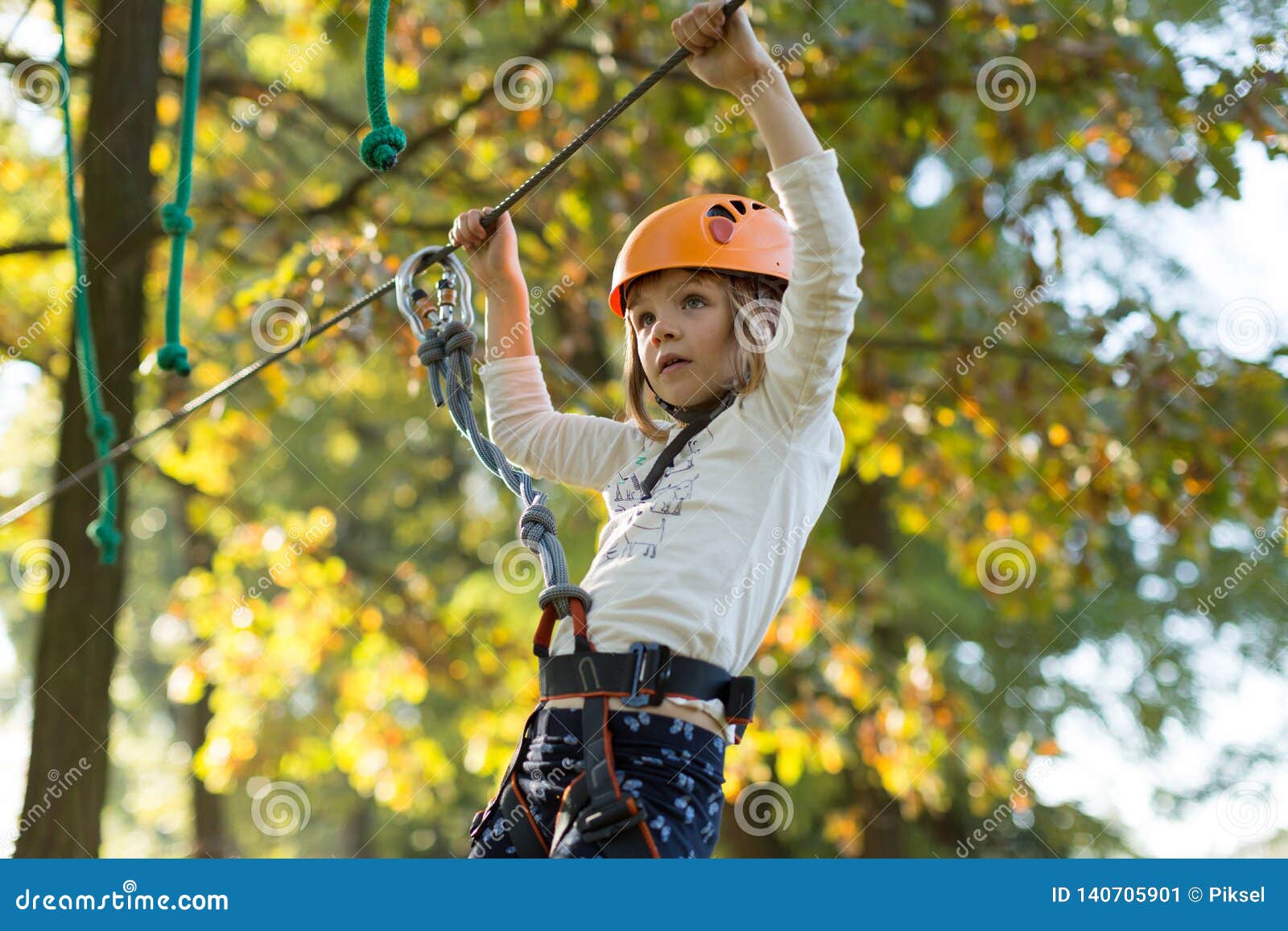 Girl in Ropes Course Adventure Park Stock Image - Image of happiness ...