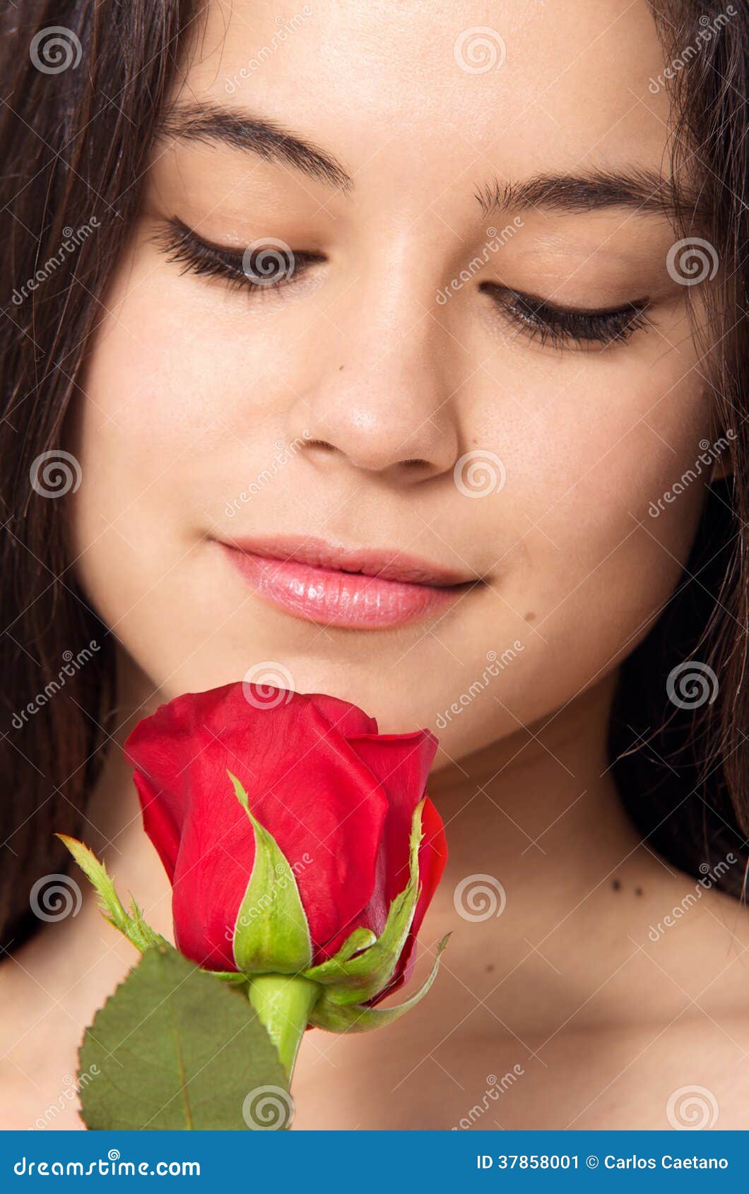 Girl and Rose stock image. Image of brunette, lady, portrait - 37858001