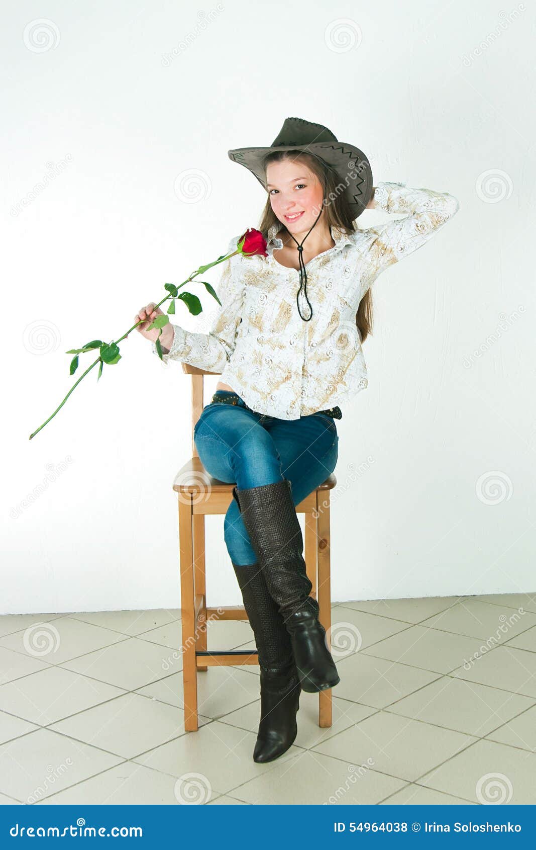 The Girl with a Rose in a Cowboy S Hat Stock Photo - Image of girl ...