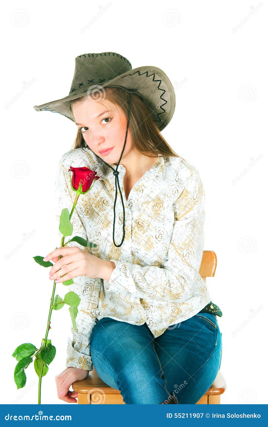 The Girl with a Rose in a Cowboy S Hat Stock Image - Image of woman ...