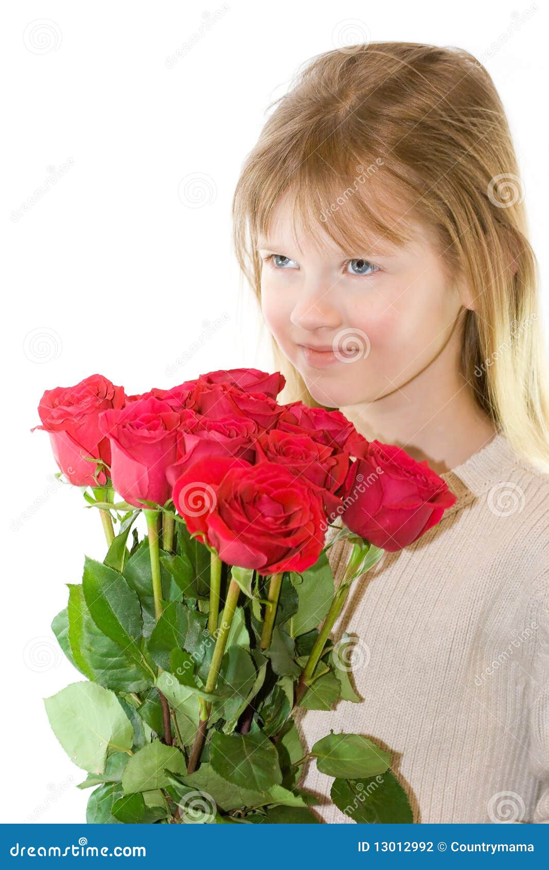Girl with rose flowers. stock photo. Image of little - 13012992