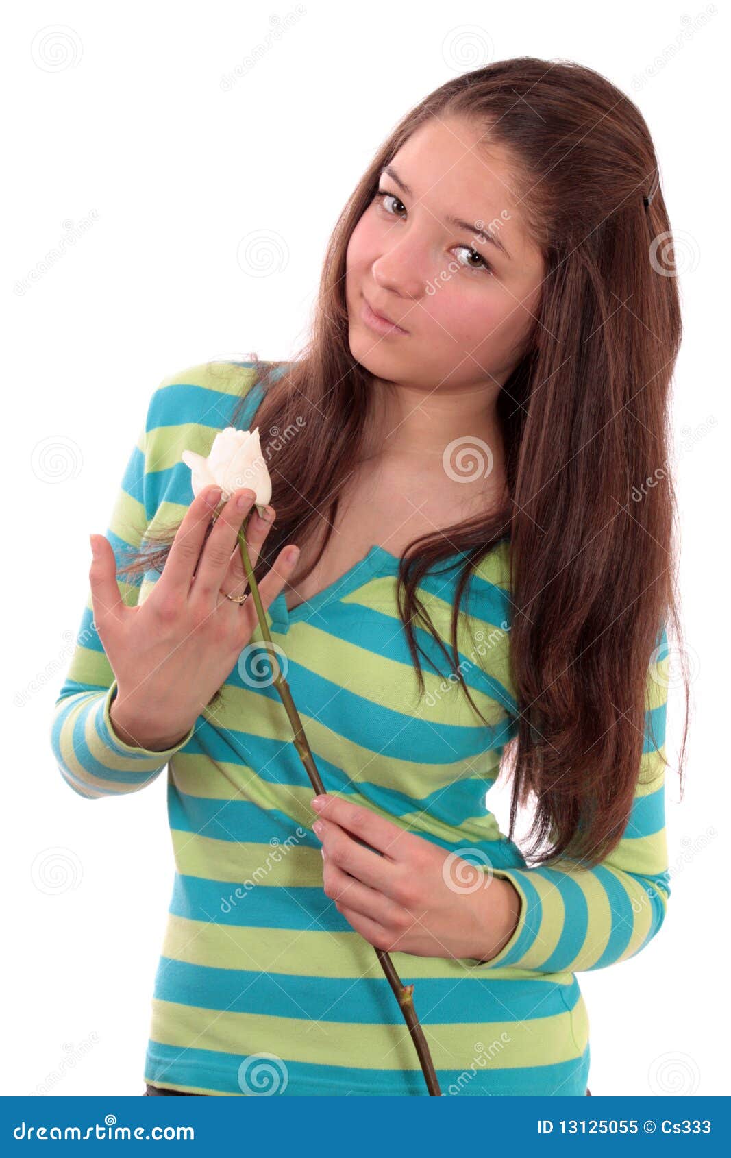 Girl with a Rose, Isolated. Stock Image - Image of isolated, hair: 13125055