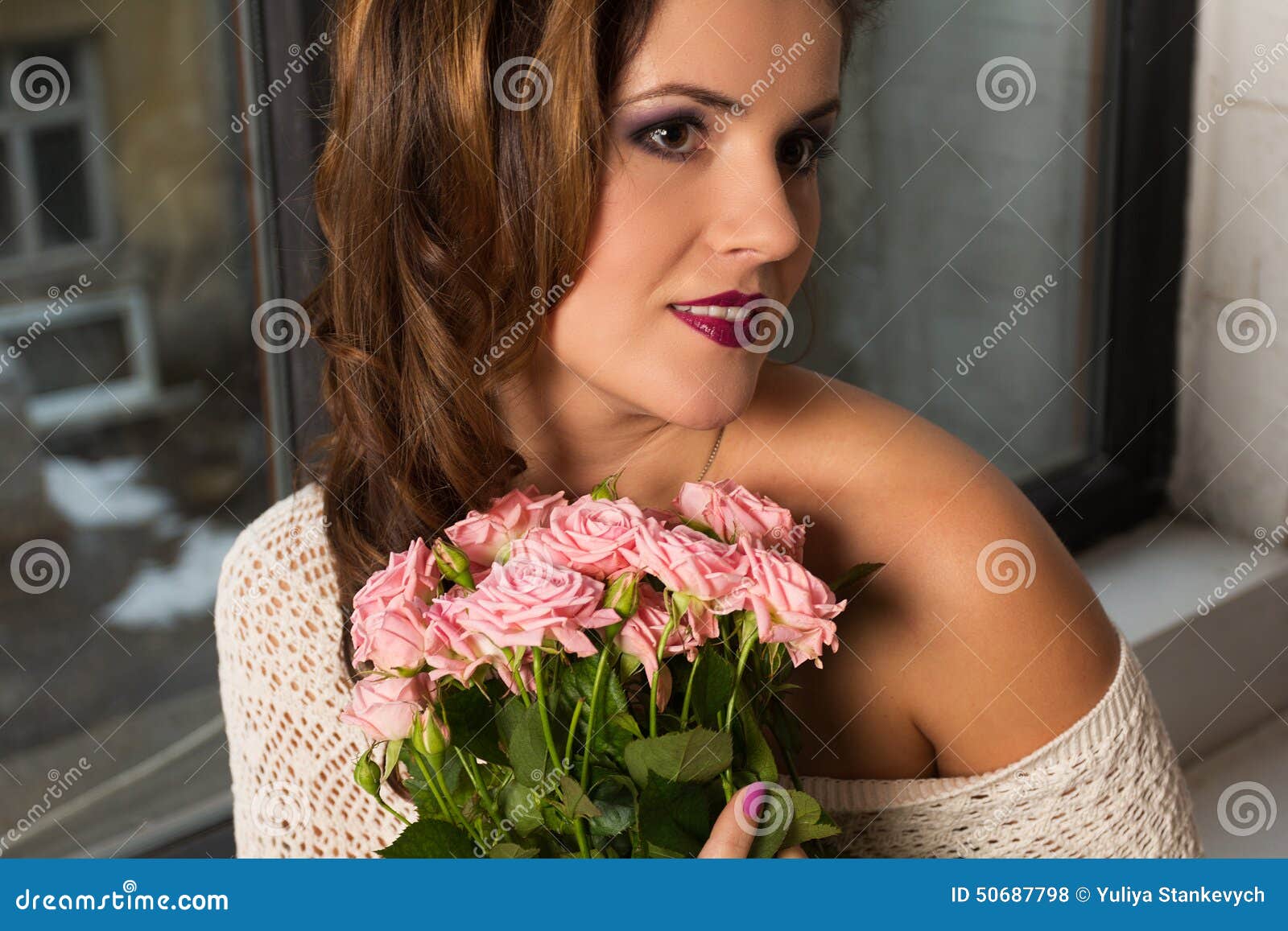 Girl with roses stock photo. Image of love, happy, romantic - 50687798