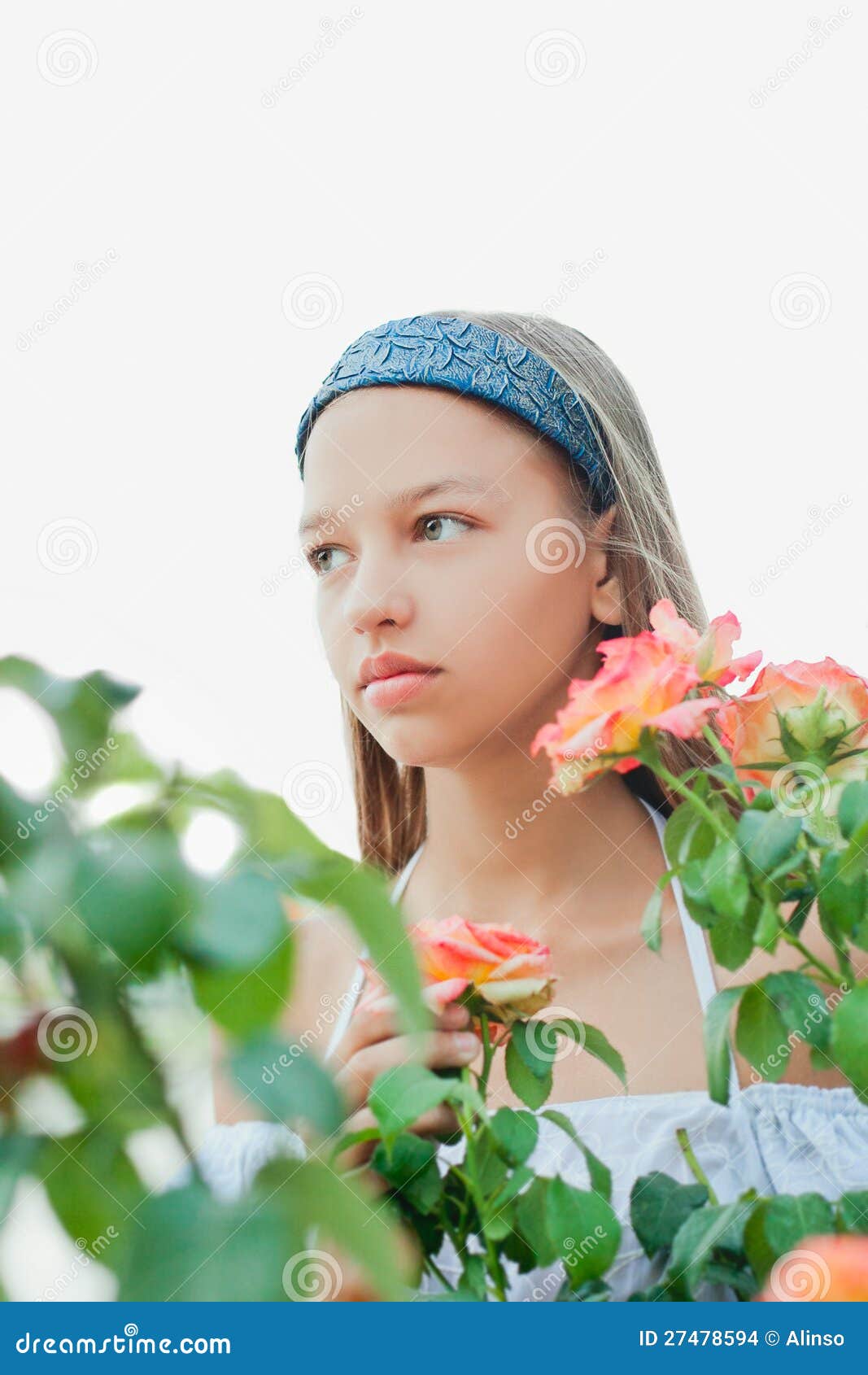 Girl with roses isolated stock photo. Image of green - 27478594