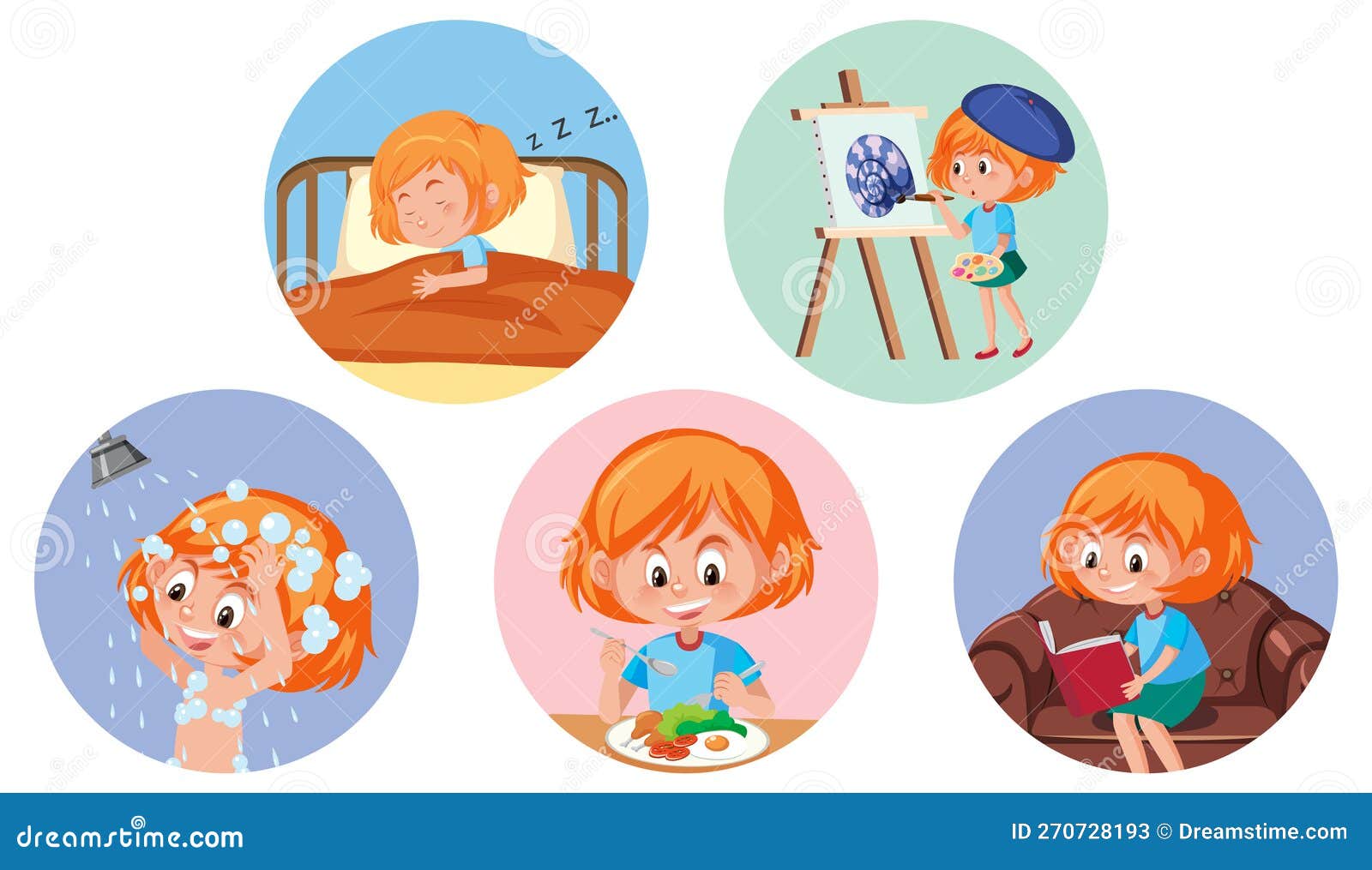 A girl with daily routine stock vector. Illustration of morning - 270728193