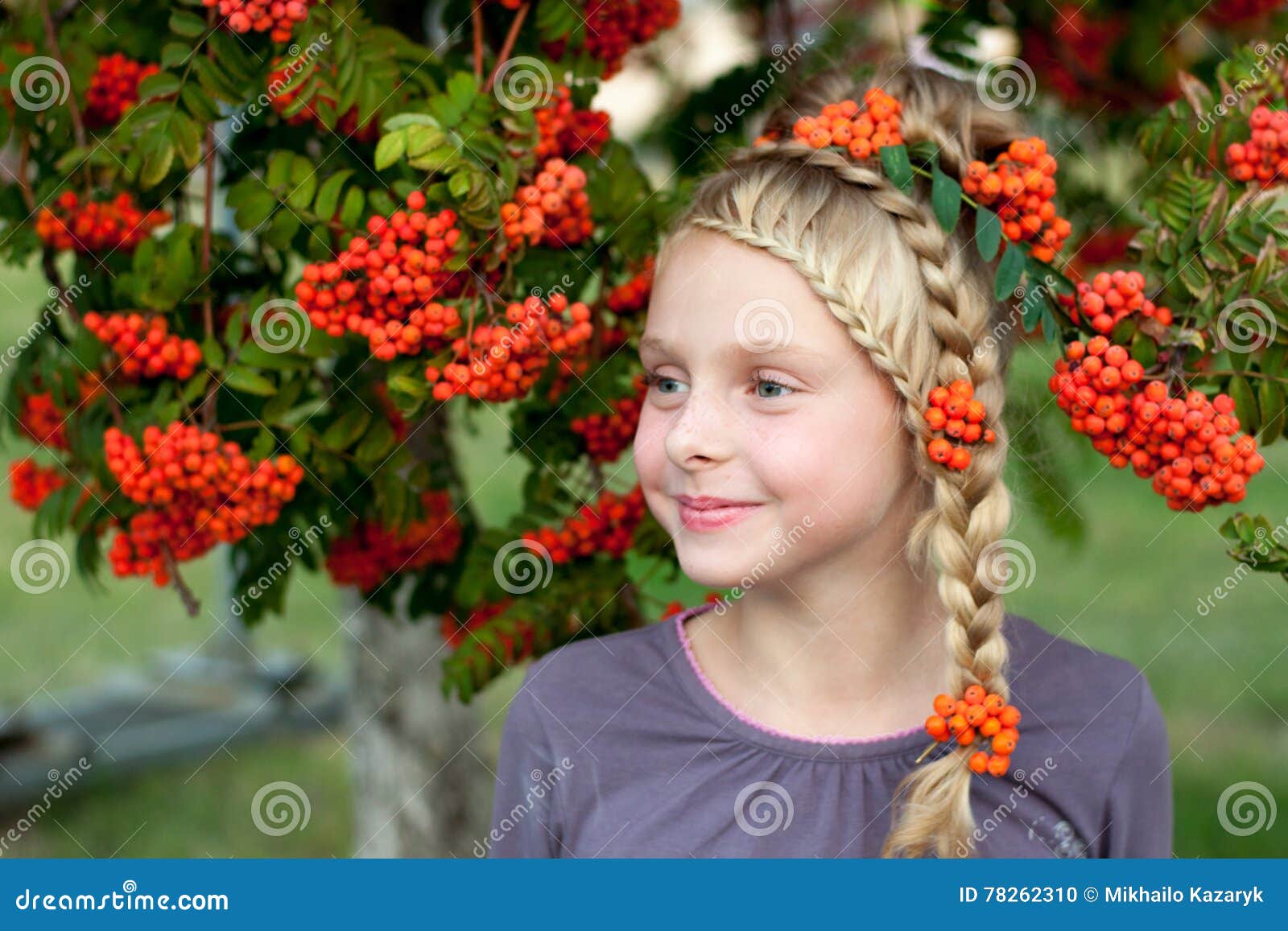 Girl with rowan stock photo. Image of freckles, blond - 78262310