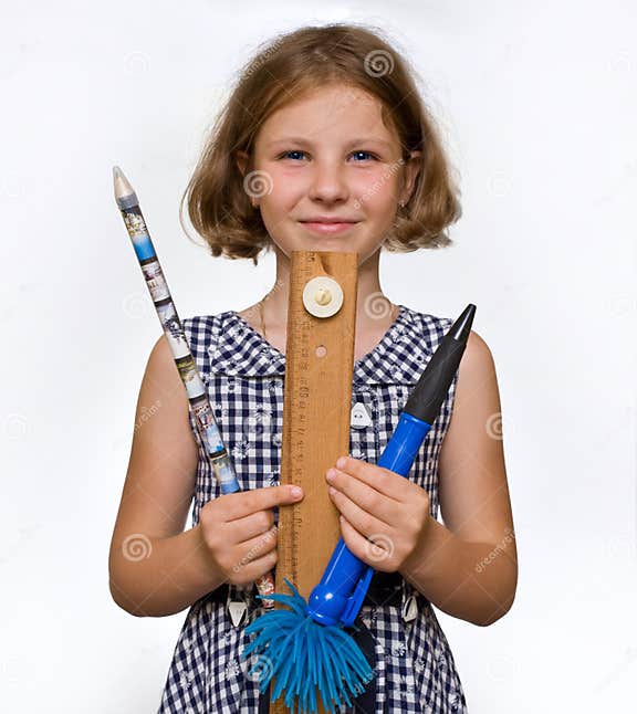Girl with a ruler stock photo. Image of beautiful, funny - 20497836