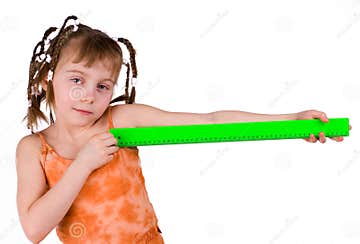 The girl with a ruler stock image. Image of smiling, people - 2258539