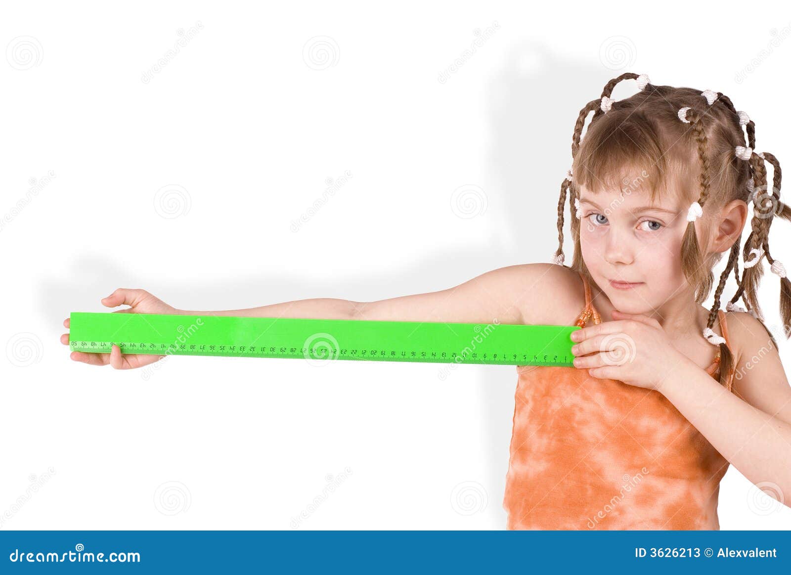 Girl With Big Ruler. School Student Study Geometry. Sizing And ...