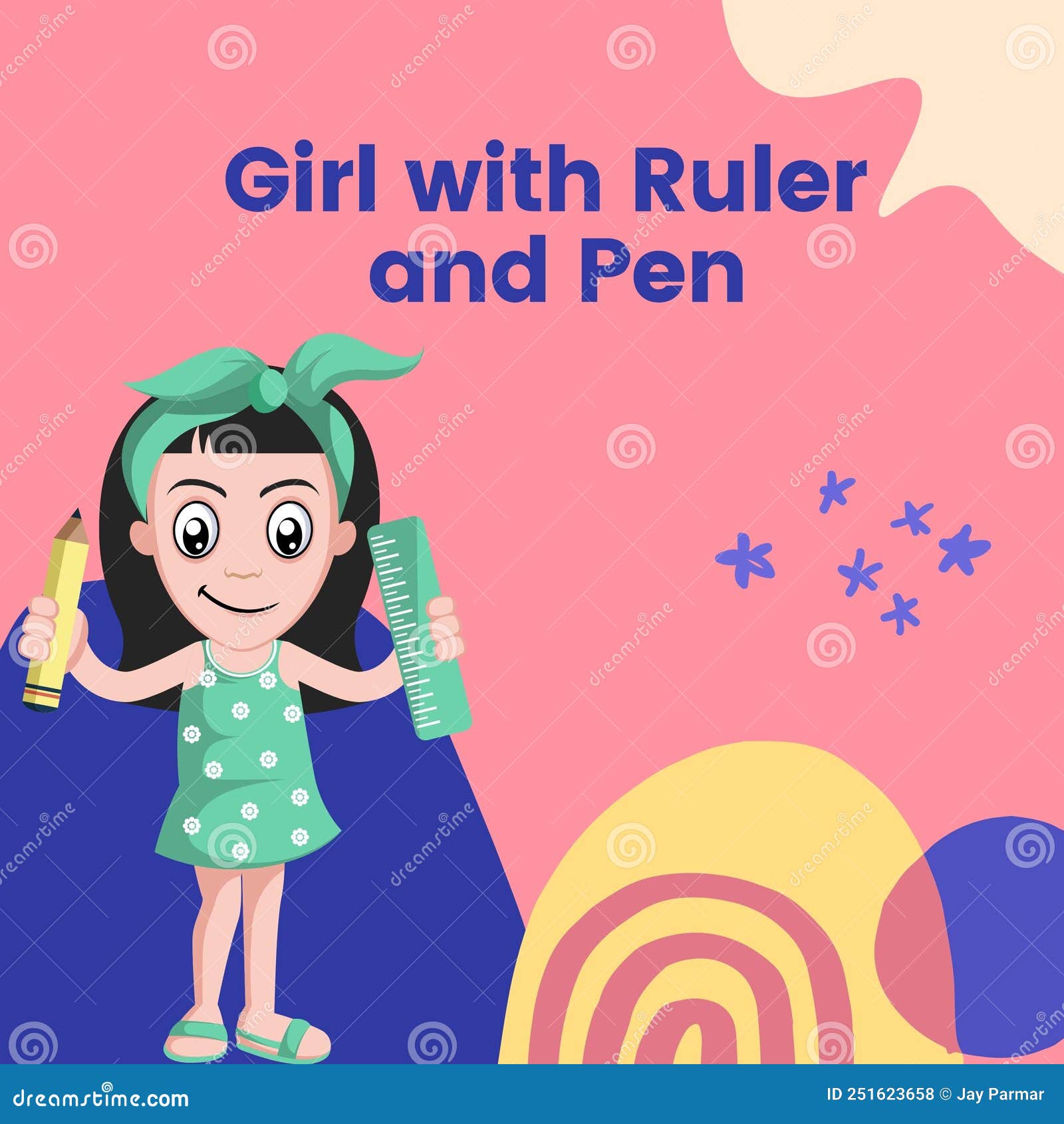 Girl with Ruler and Pen Illustration Instagram Posts Stock Illustration ...