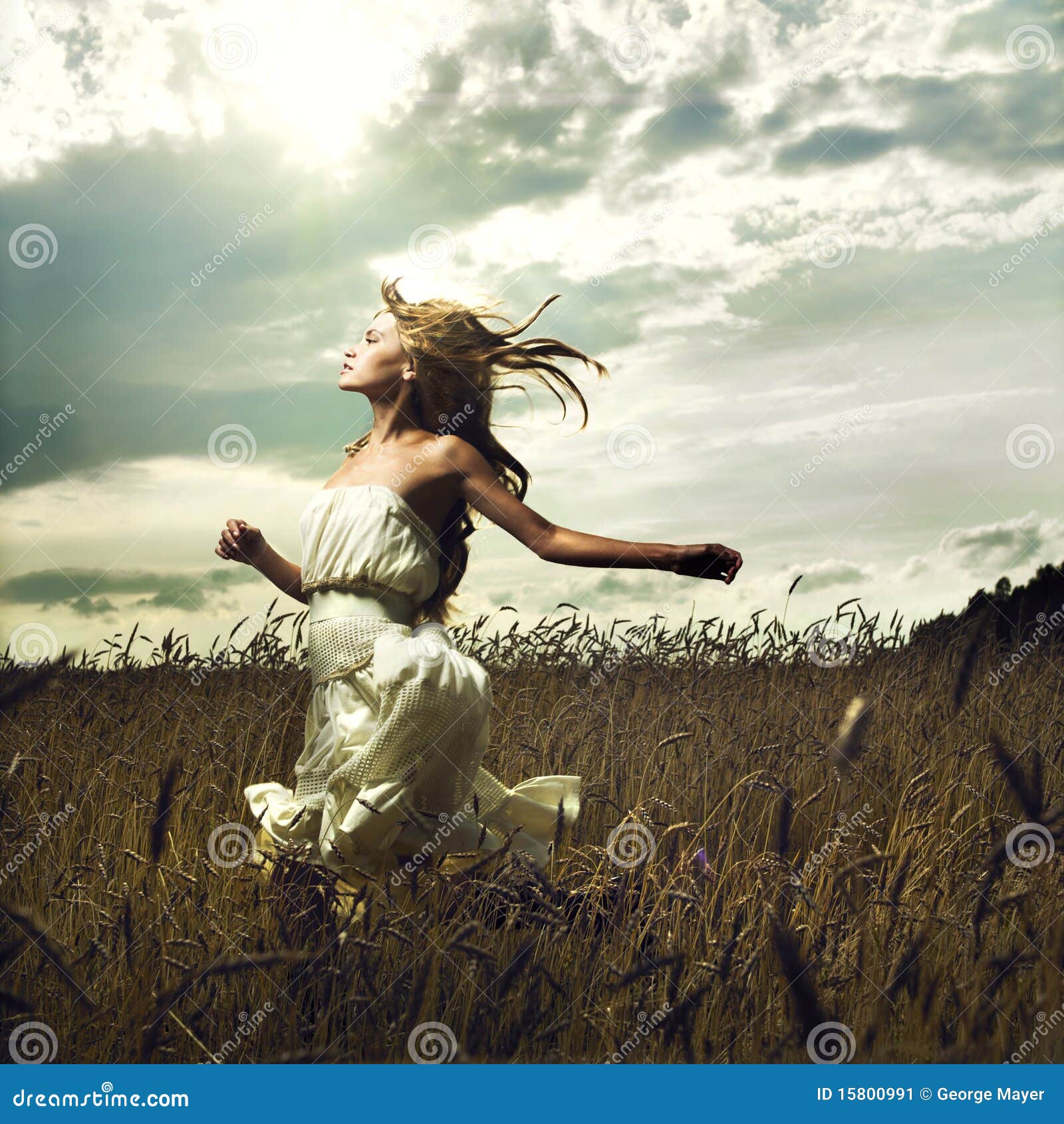 Girl running across field stock image. Image of carefree - 15800991