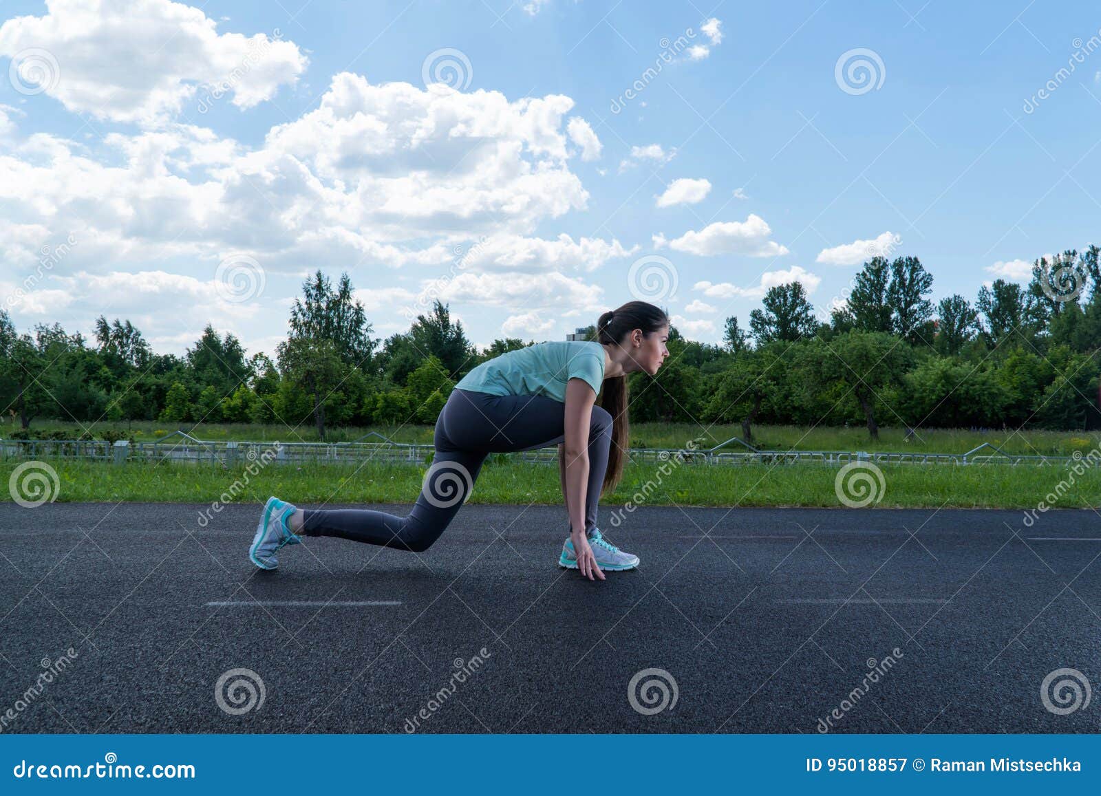 The Girl is Running Around the Stadium. Training Outdoors Stock Image ...