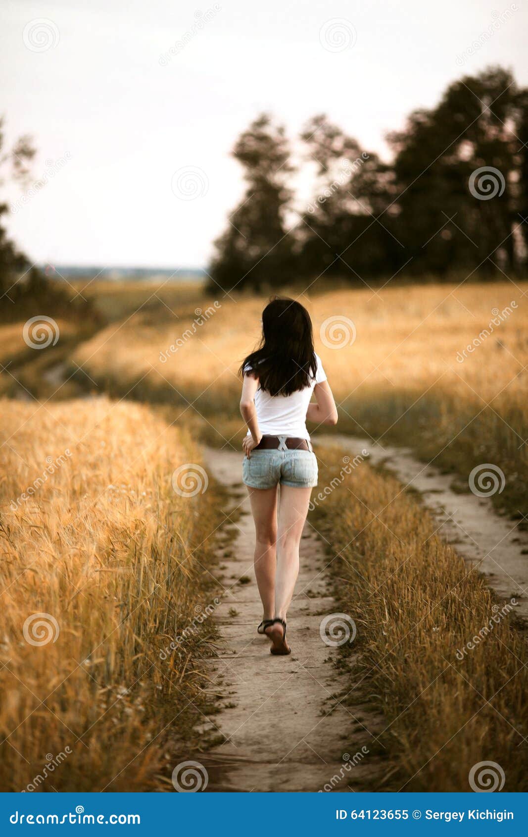 Girl running in the field stock image. Image of relaxing - 64123655