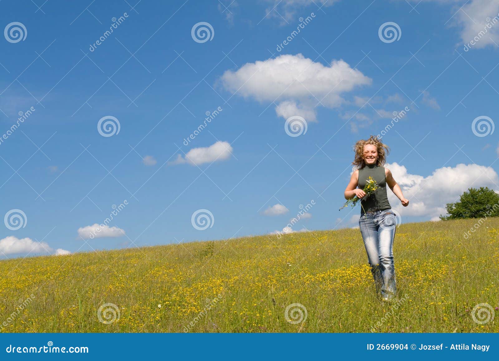Girl Running In Field Of Flowers Gif
