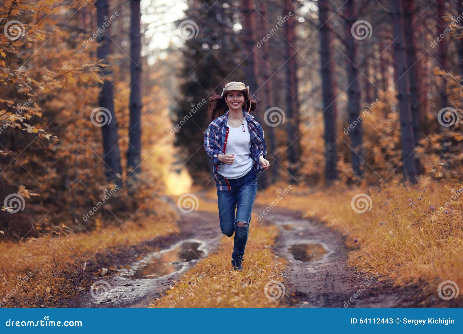 Girl running in forest stock image. Image of mountain - 64112443