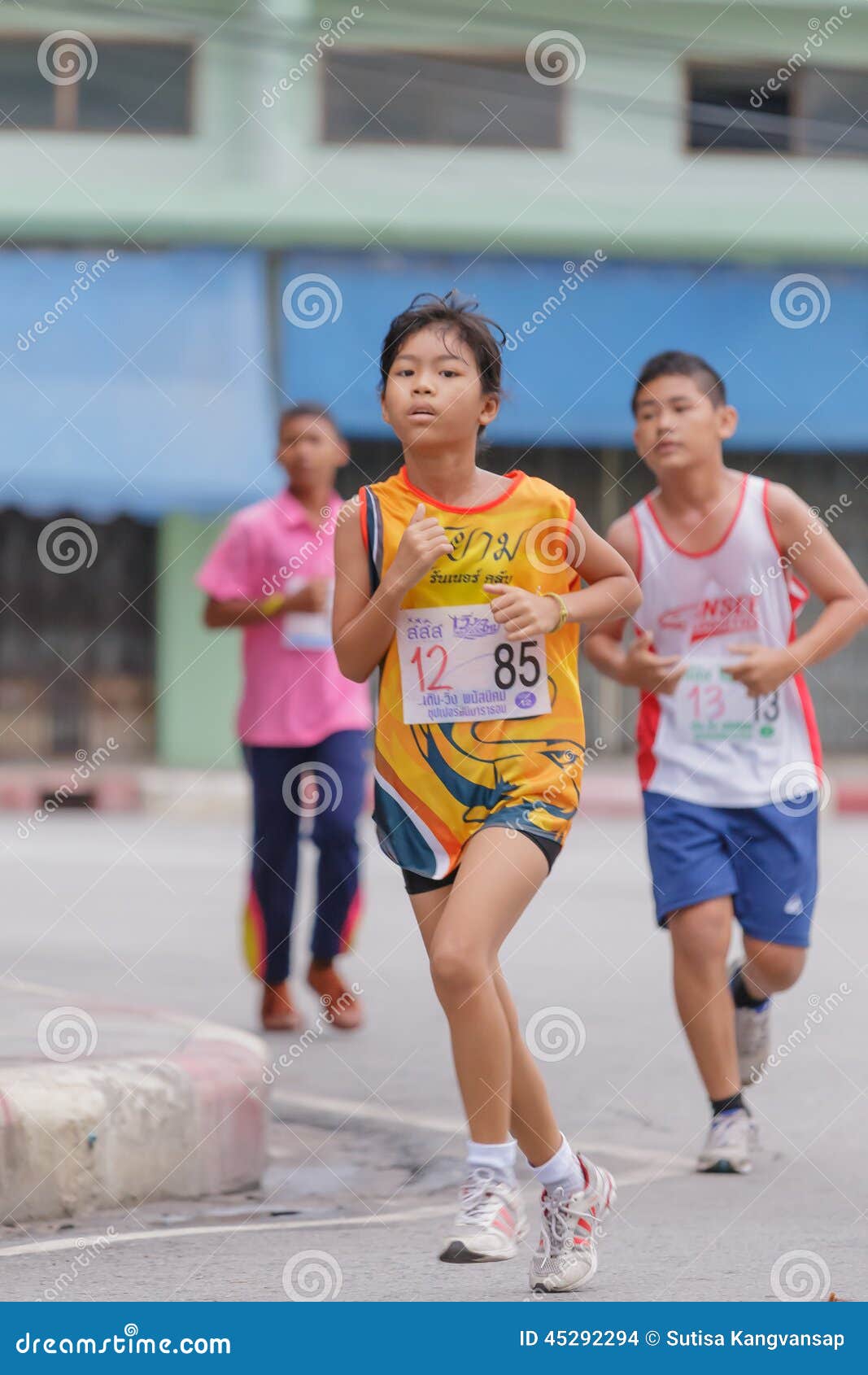 Girl is Running in Mini Marathon Editorial Stock Image - Image of ...