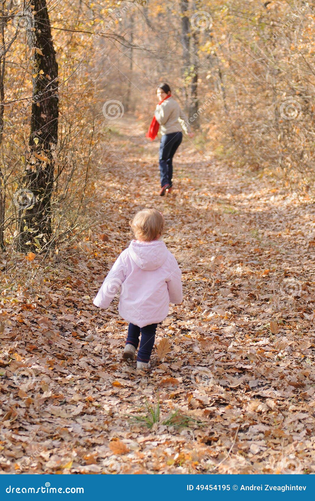 Girl Running after Mother stock image. Image of outdoors - 49454195