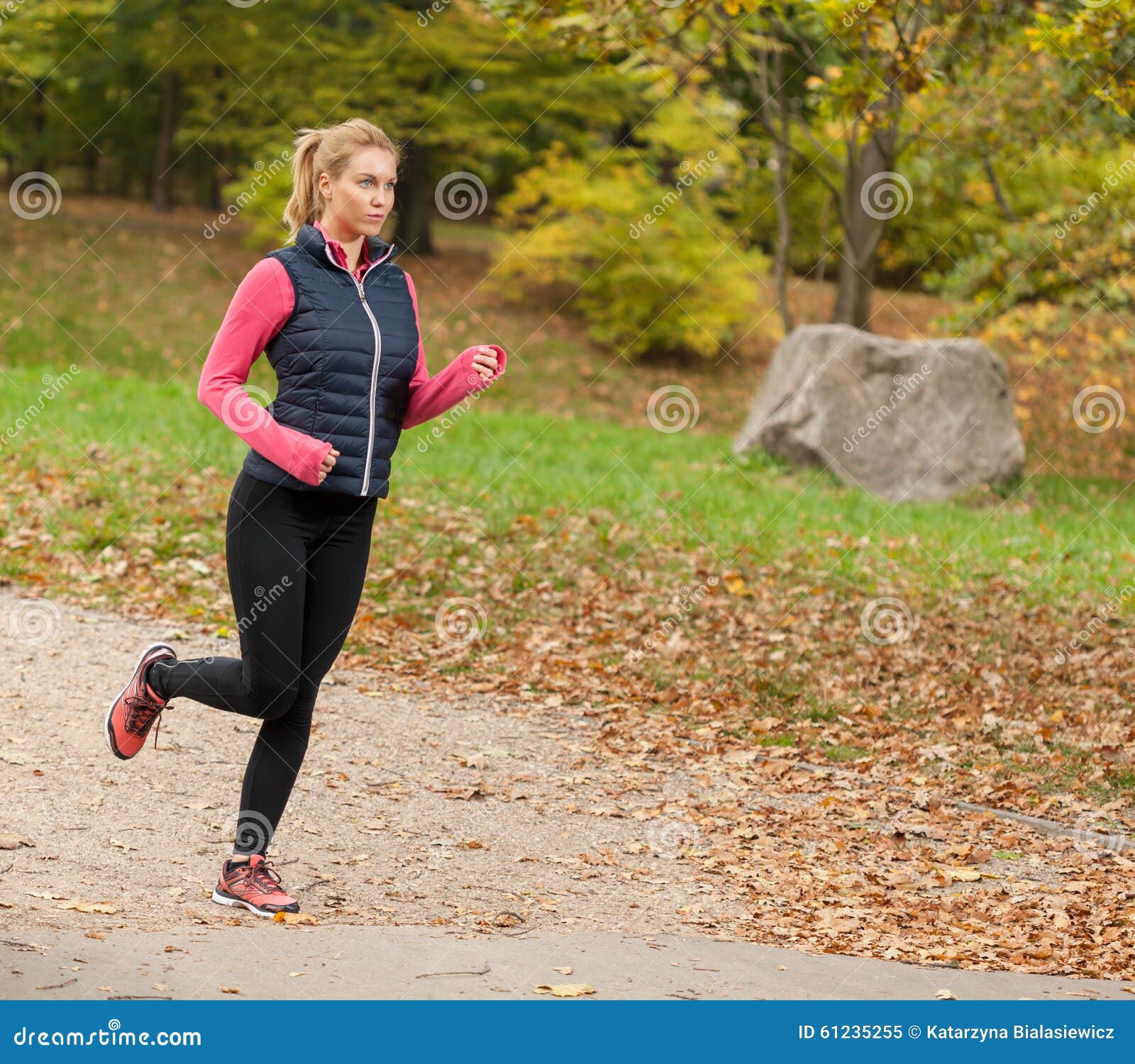 Girl Running in the Park in Autumn Stock Image - Image of training ...