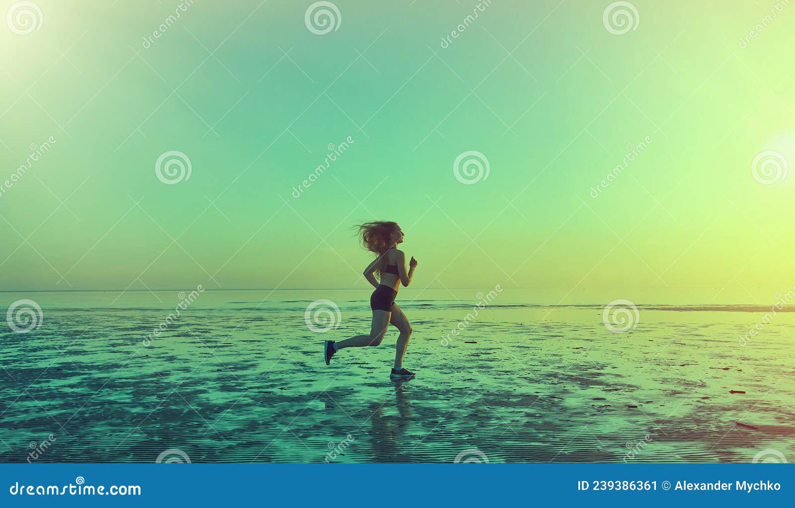 Girl Running by the Sea on the Beach Stock Image - Image of sunrise ...