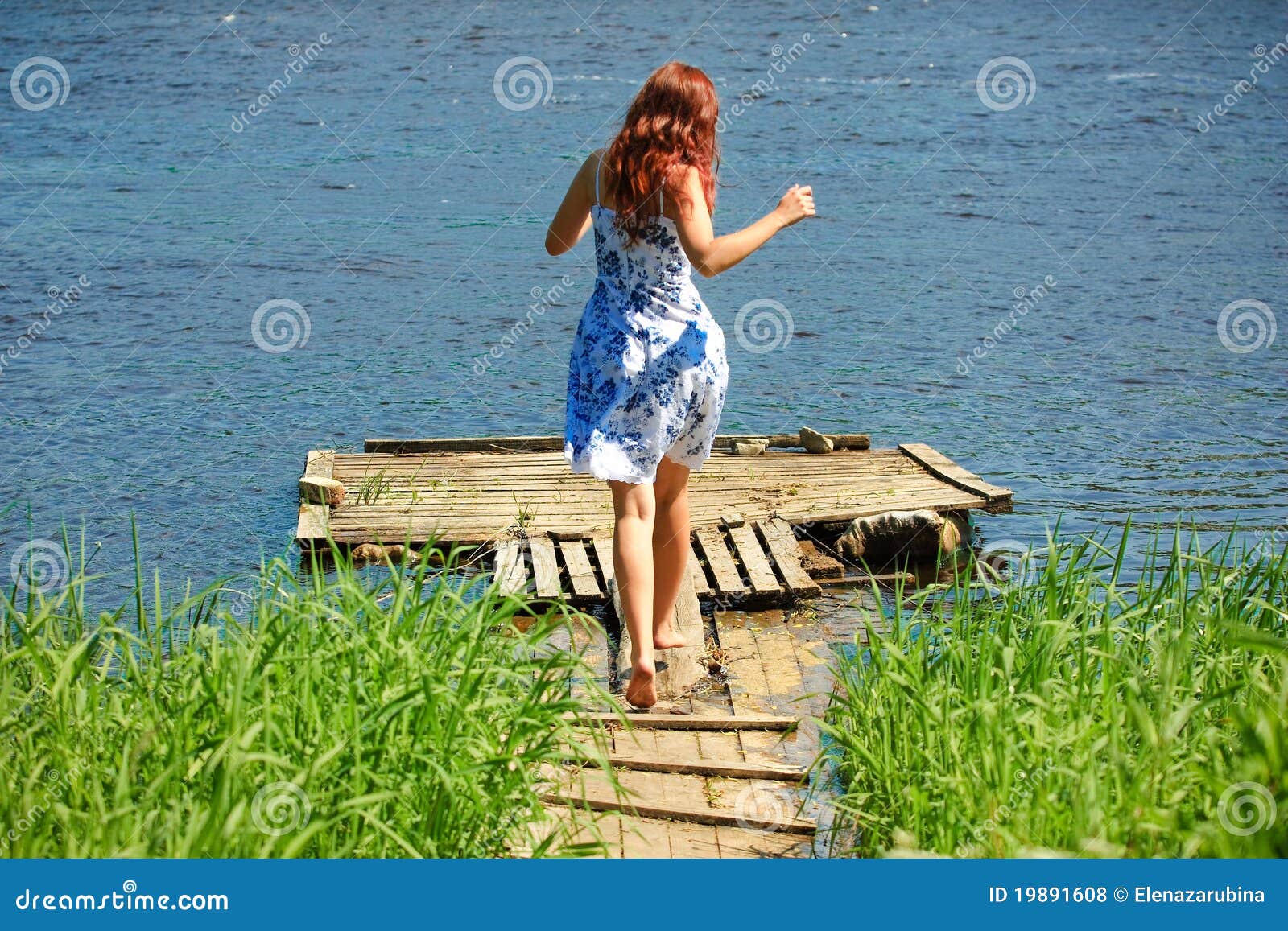 Girl Running Towards the River Stock Photo - Image of woman, summer ...