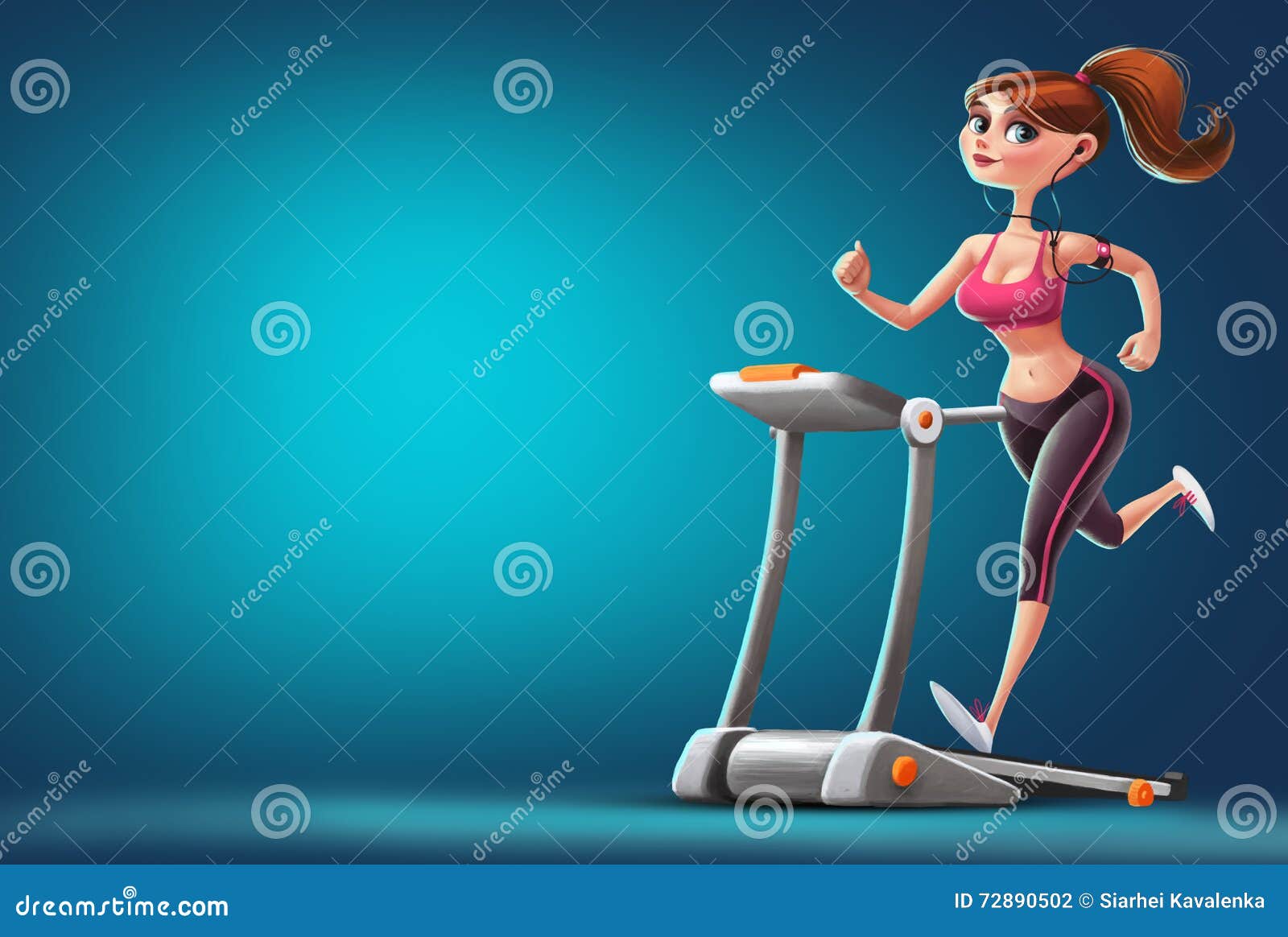 Girl Run On Treadmill Cartoon Vector Illustration | CartoonDealer.com ...
